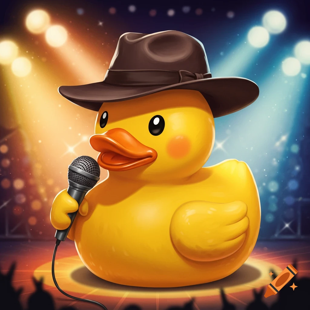 Rubber ducky with sunglasses holding tarot cards against white ...