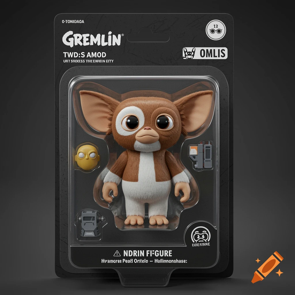 3D render of Disney/Pixar-style Gremlin action figure in blister pack ...