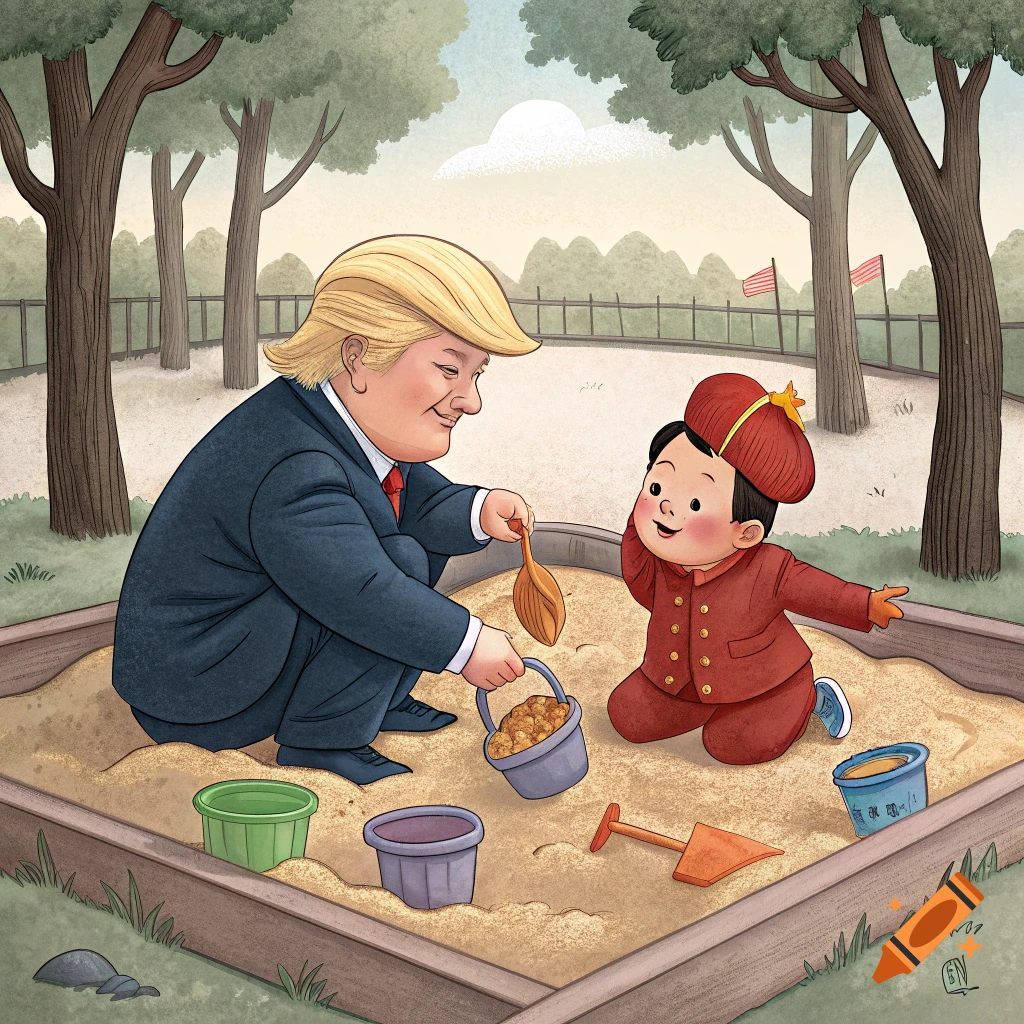 Trump and Xi Jinping as toddlers in a sandbox on Craiyon