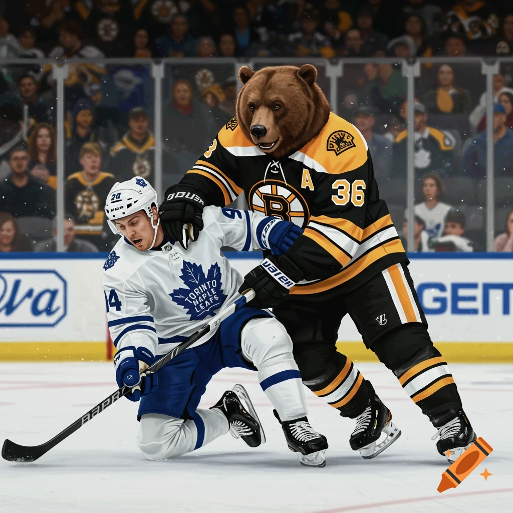 Boston Bruins bear playing hockey and beating up Toronto Maple Leafs ...