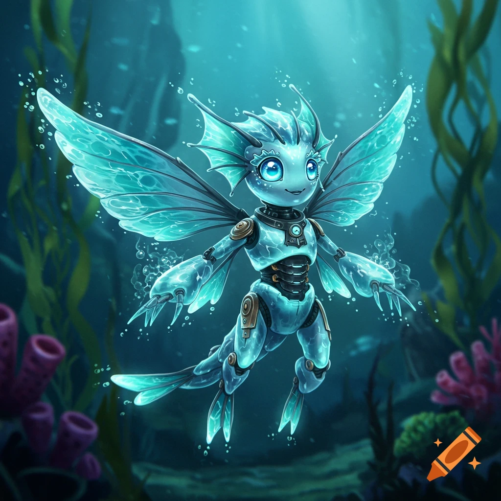 My Singing Monster inspired by water, faerie, and mech elements on Craiyon
