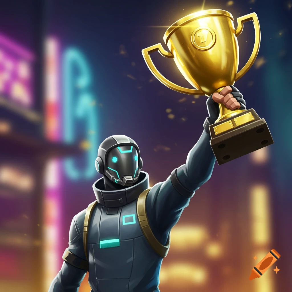 Fortnite skin holding a trophy on Craiyon