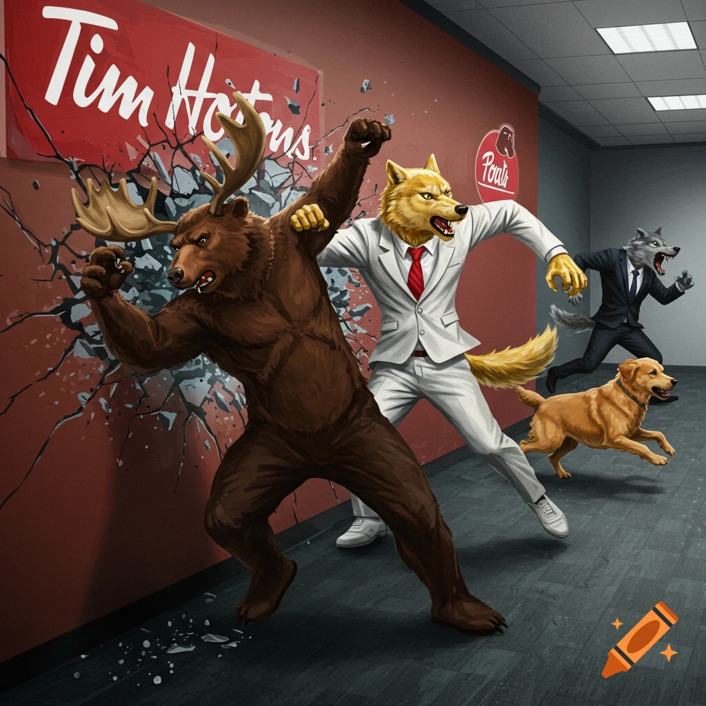 Anthropomorphic animals, including a bear with antlers and wolves in ...