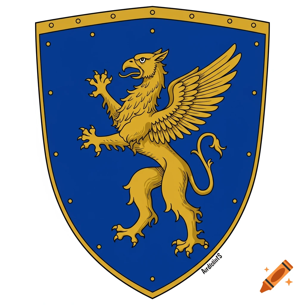 Ward family shield design with blue background and gold gryphon on Craiyon