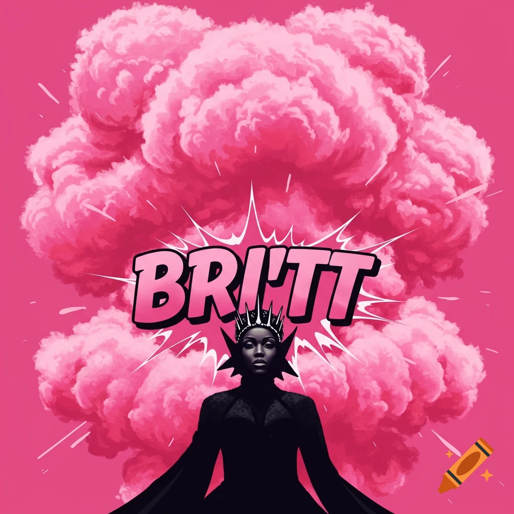 The word BRITT with a pink bomb explosion and a black queen in the ...