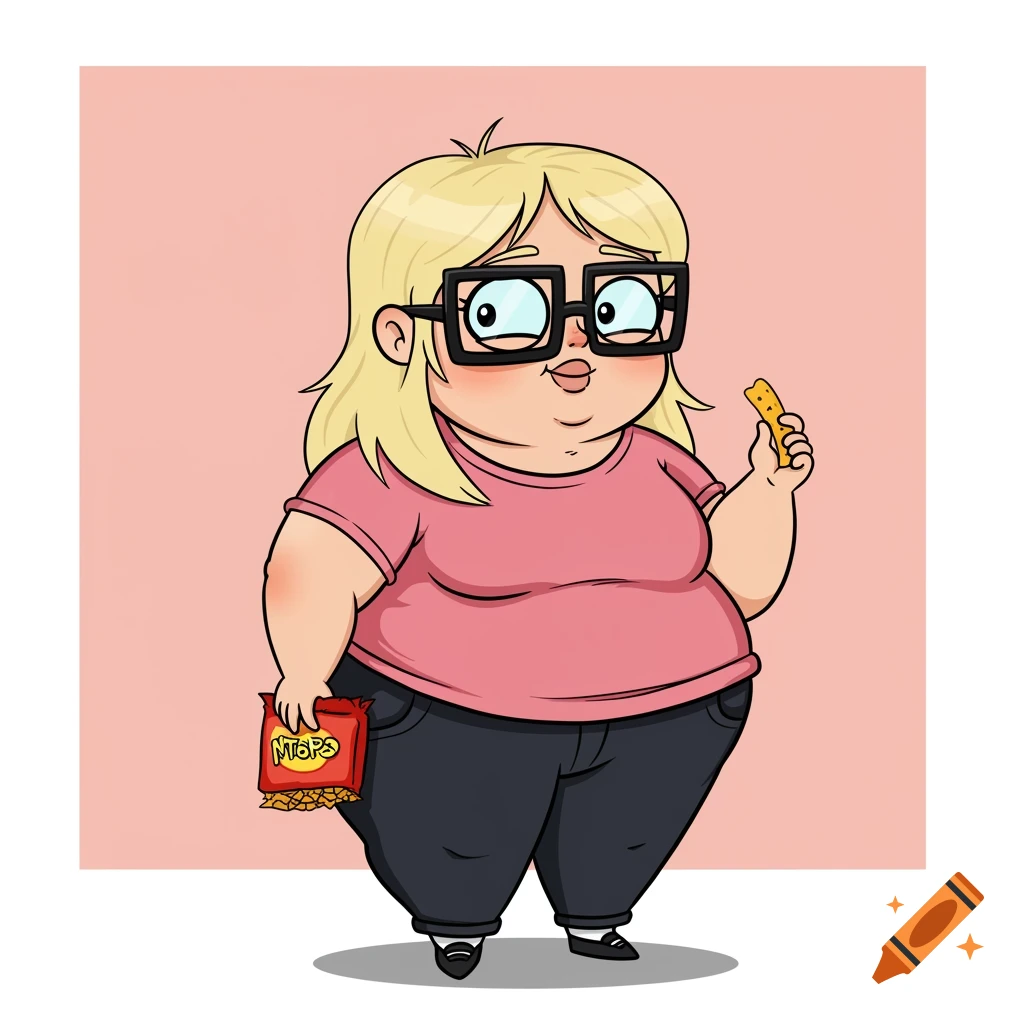 Cartoon drawing of a laughing, overweight girl with blonde hair ...