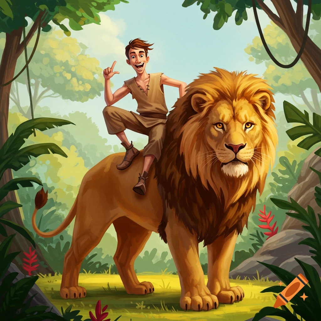 Guy riding a lion on Craiyon