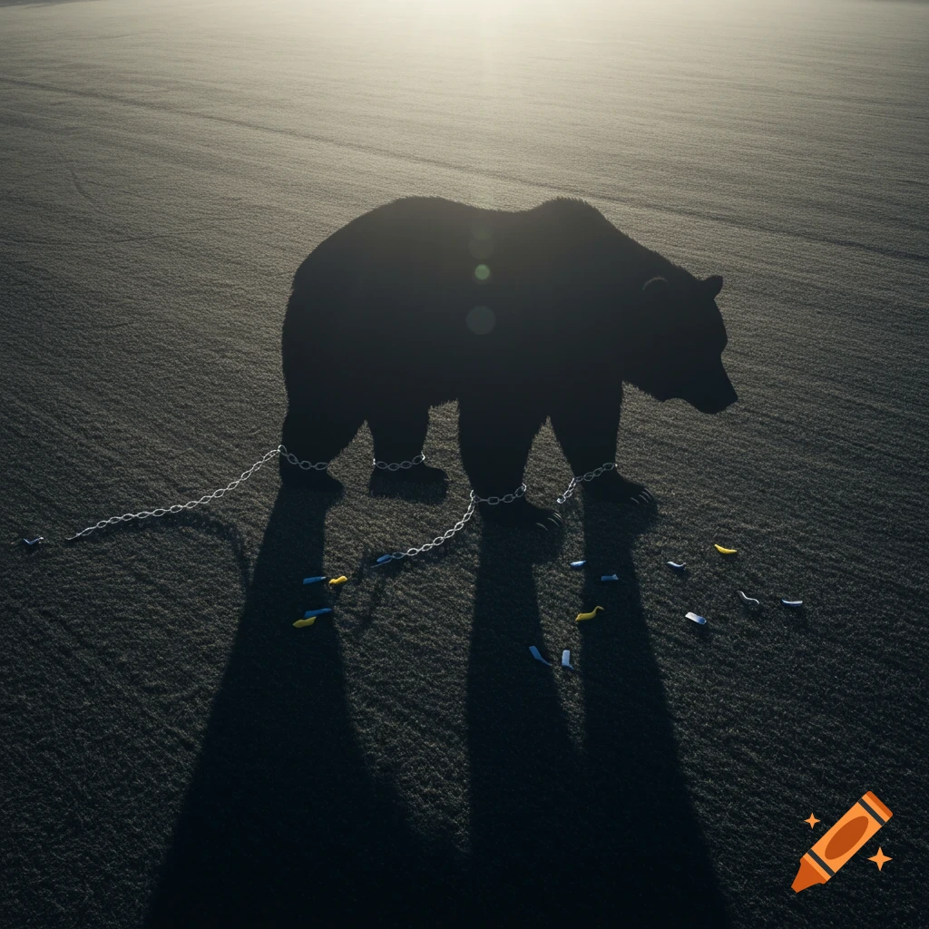Illustration of a looming bear shadow with broken chains, symbolizing ...