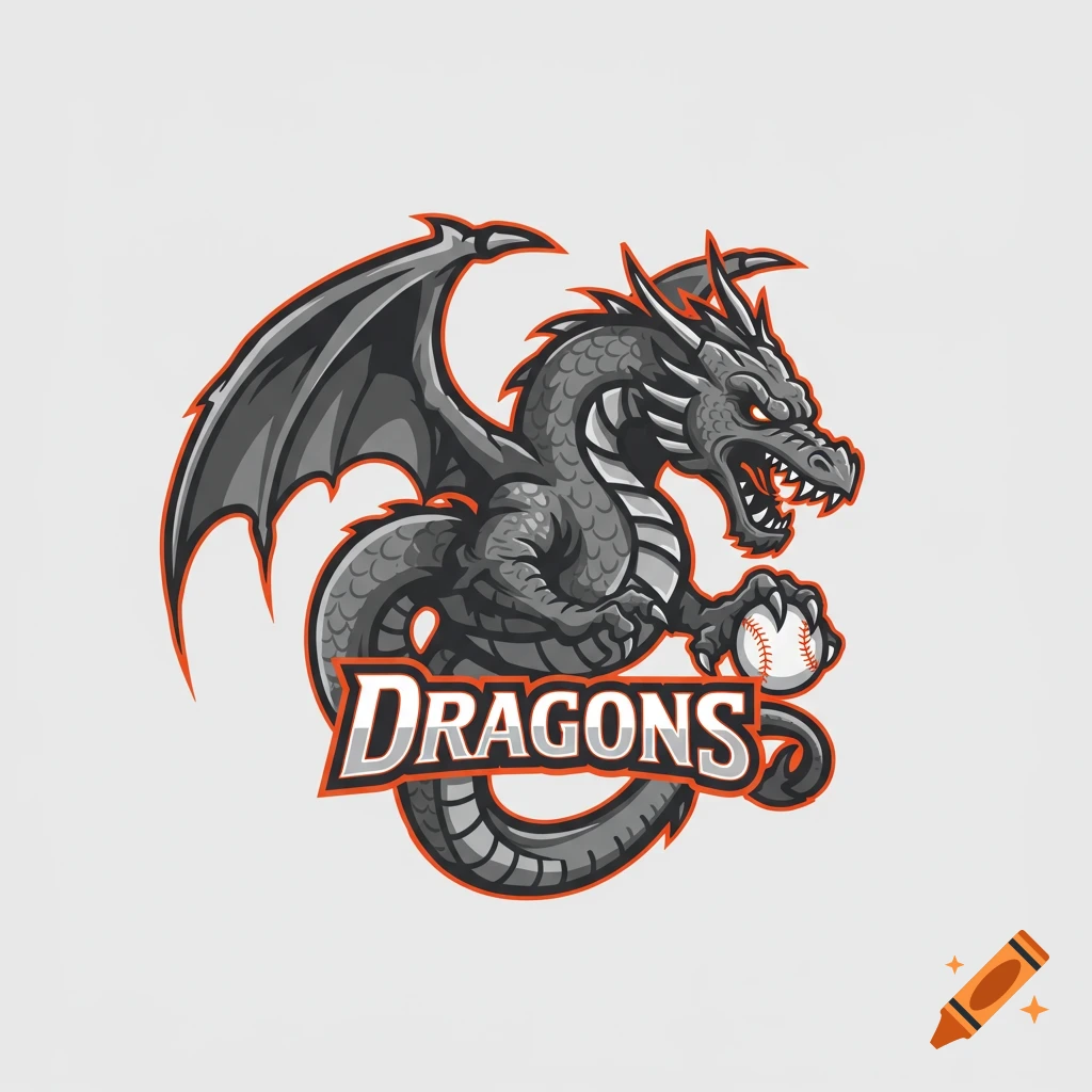 Grey and orange dragon baseball team logo on Craiyon