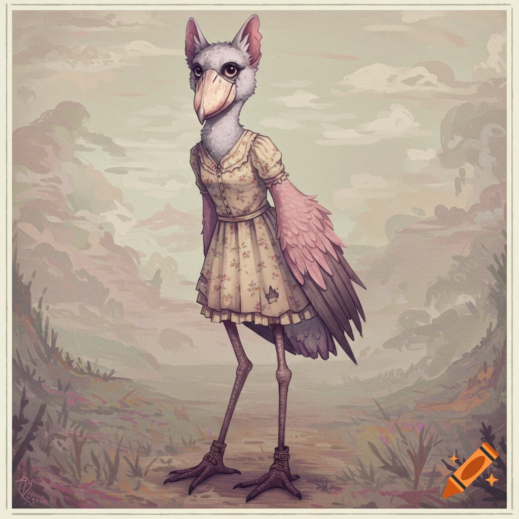 Weirdcore fursona of a shoebill stork on Craiyon