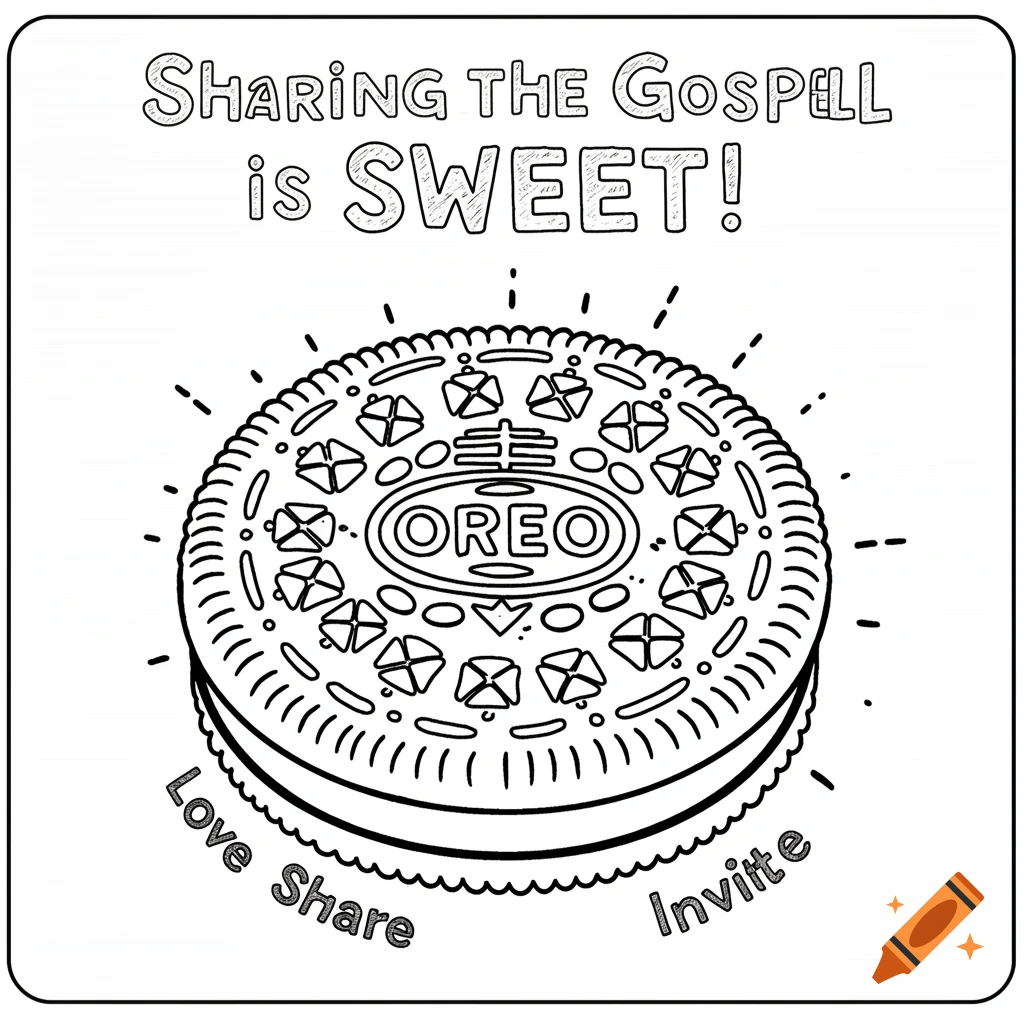 Sharing the Gospel is Sweet coloring page with Oreo illustration on Craiyon