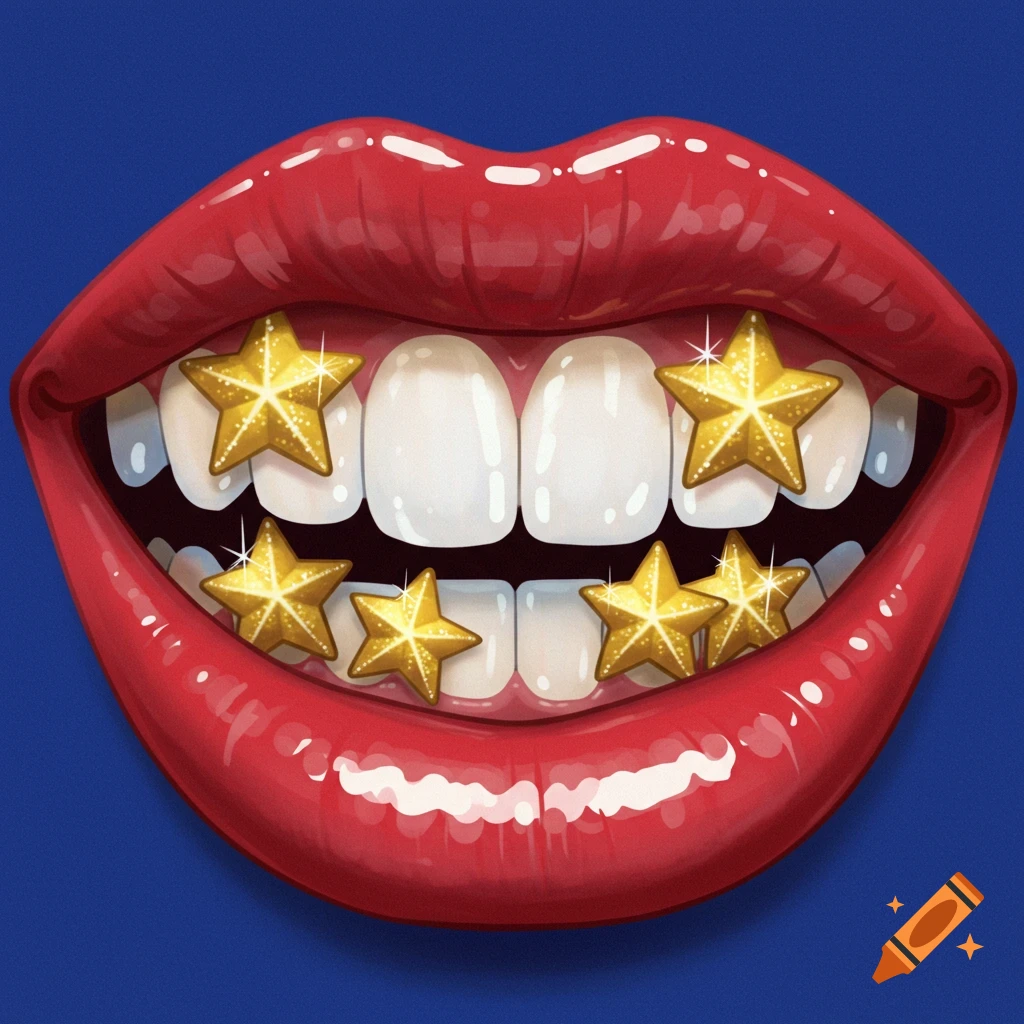 Smile with gold stars as teeth on Craiyon
