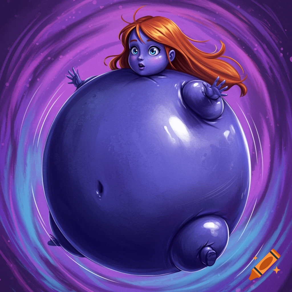 A vibrant image of a cartoon girl with auburn hair inflating into a ...