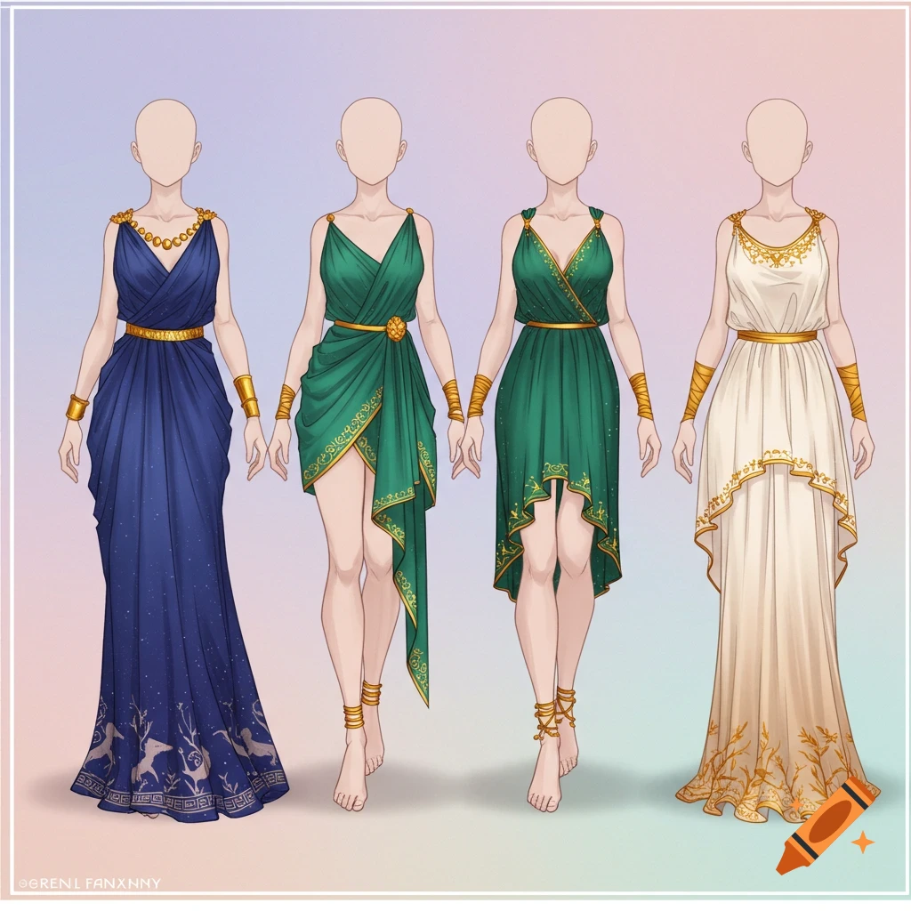 Female Greek fantasy outfit designs on Craiyon