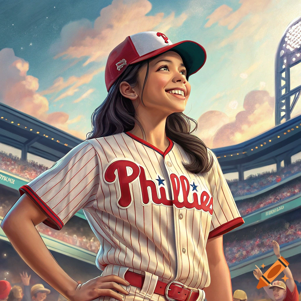 Jenna Ortega as Wednesday Addams in Phillies outfit on Craiyon