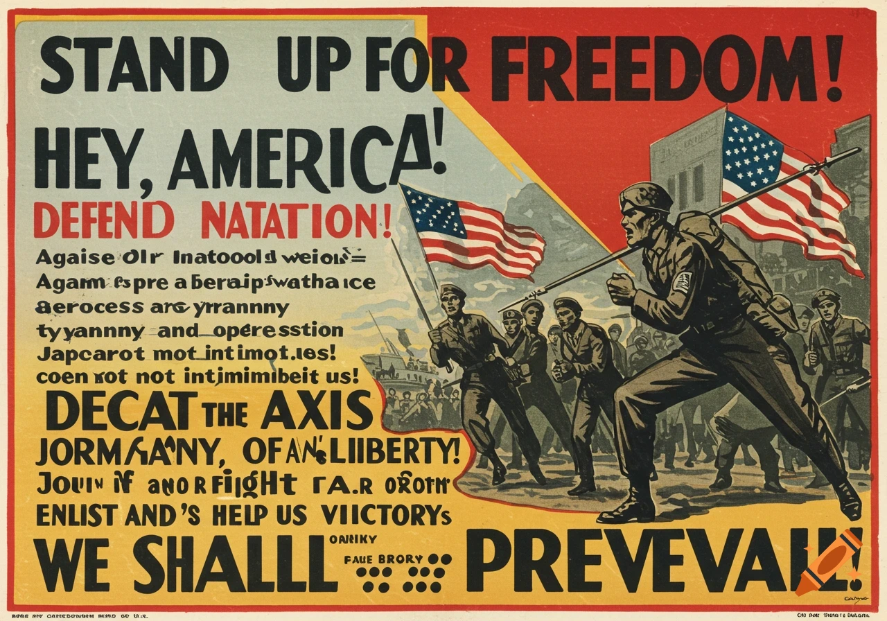 World War 2 propaganda poster urging Americans to stand up for freedom ...