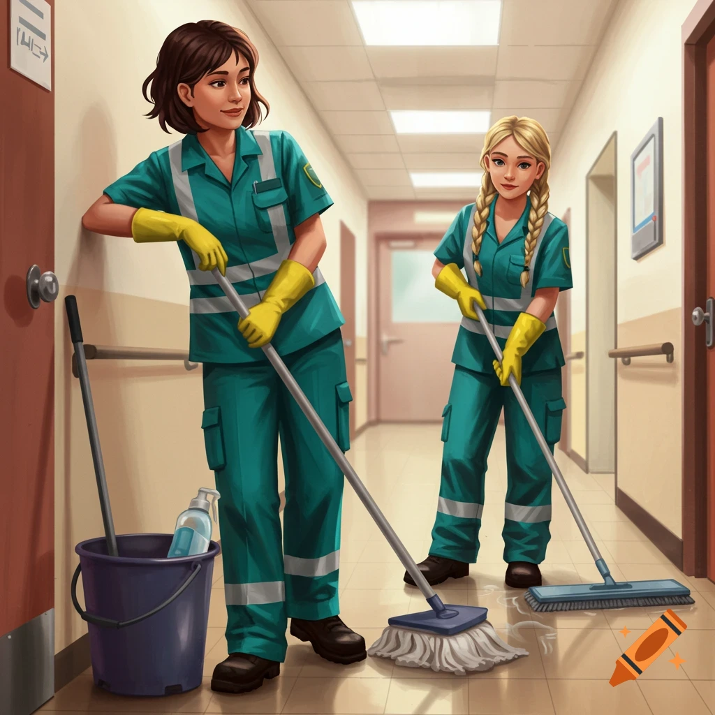 Two female janitors on Craiyon