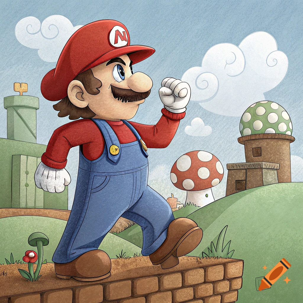 Illustration of Mario holding a mushroom in a classic Super Mario Bros ...