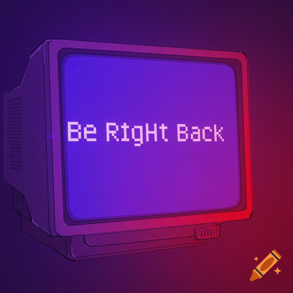 Be Right Back screen, purple and red on Craiyon