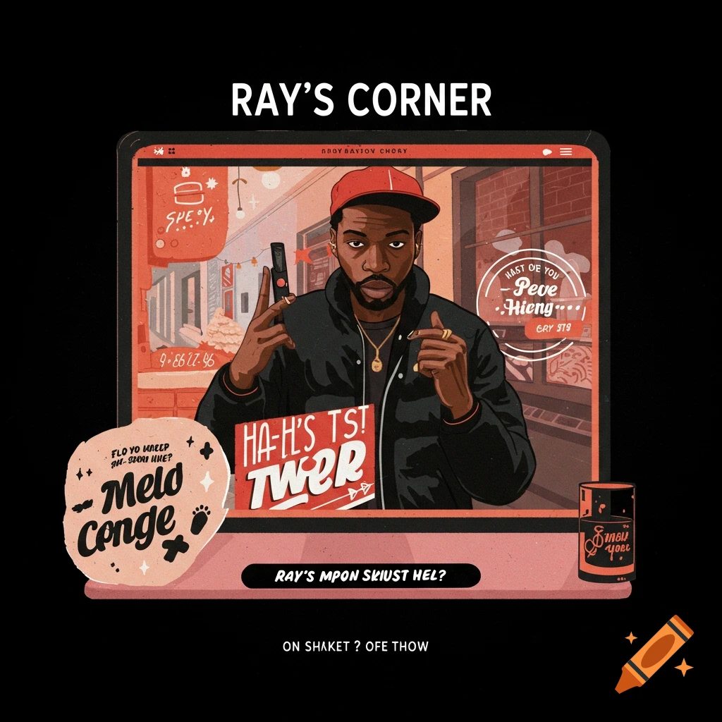 Cherry, leopard, and disco ball themed design for Ray's Corner online store cover on Craiyon