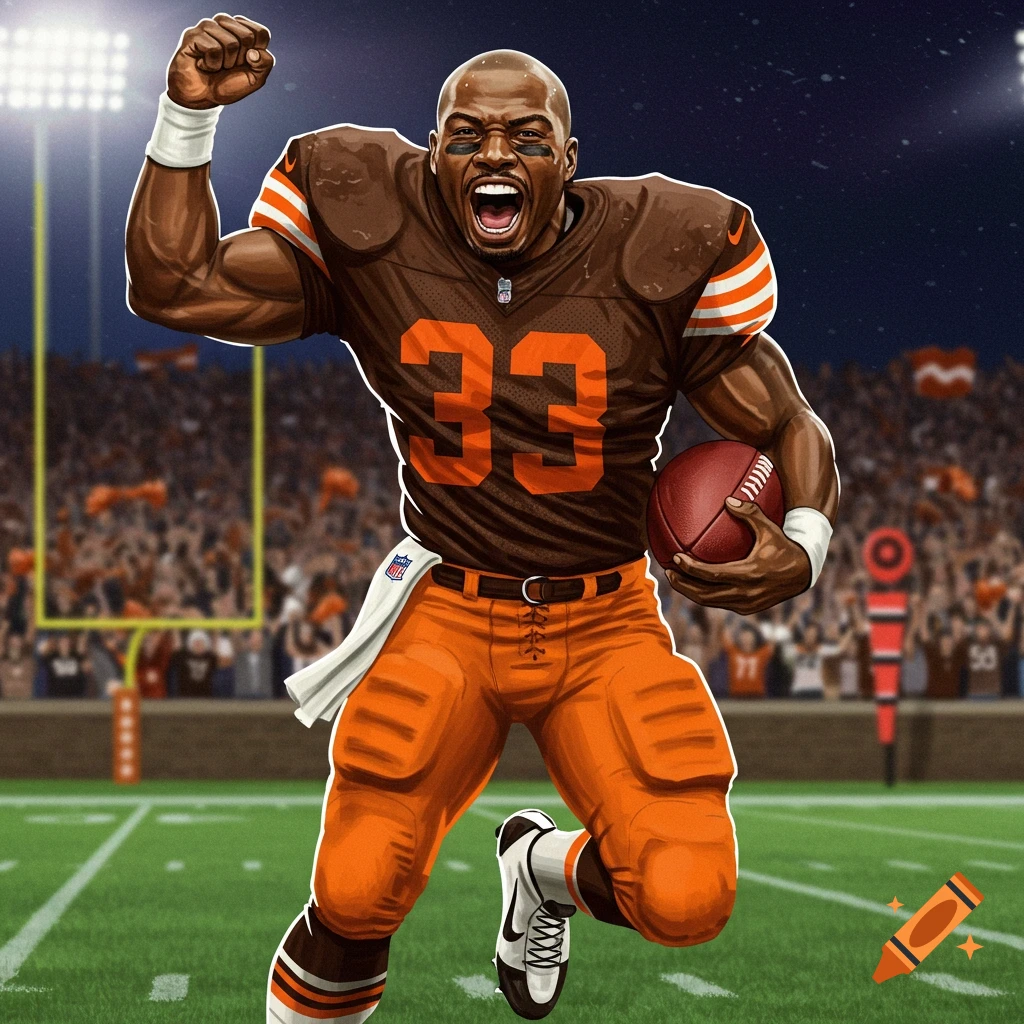 Retro African American football player for Cleveland Browns celebrating ...