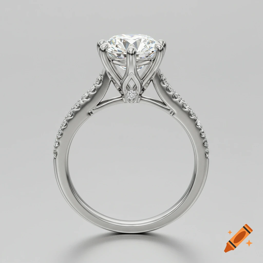 Close-up of a diamond engagement ring with a single large stone and ...