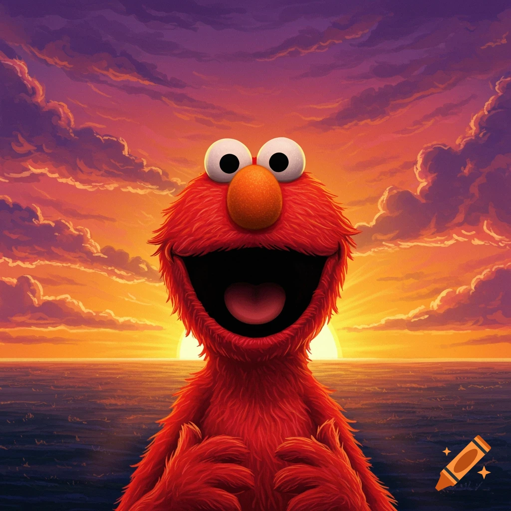 Screaming Elmo at sunrise on Craiyon