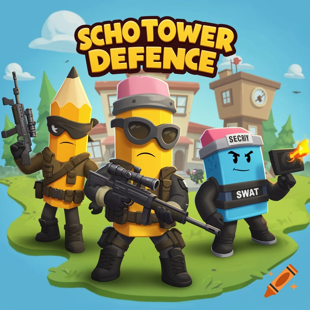 School Tower Defense game icon featuring school supplies as heroes on ...