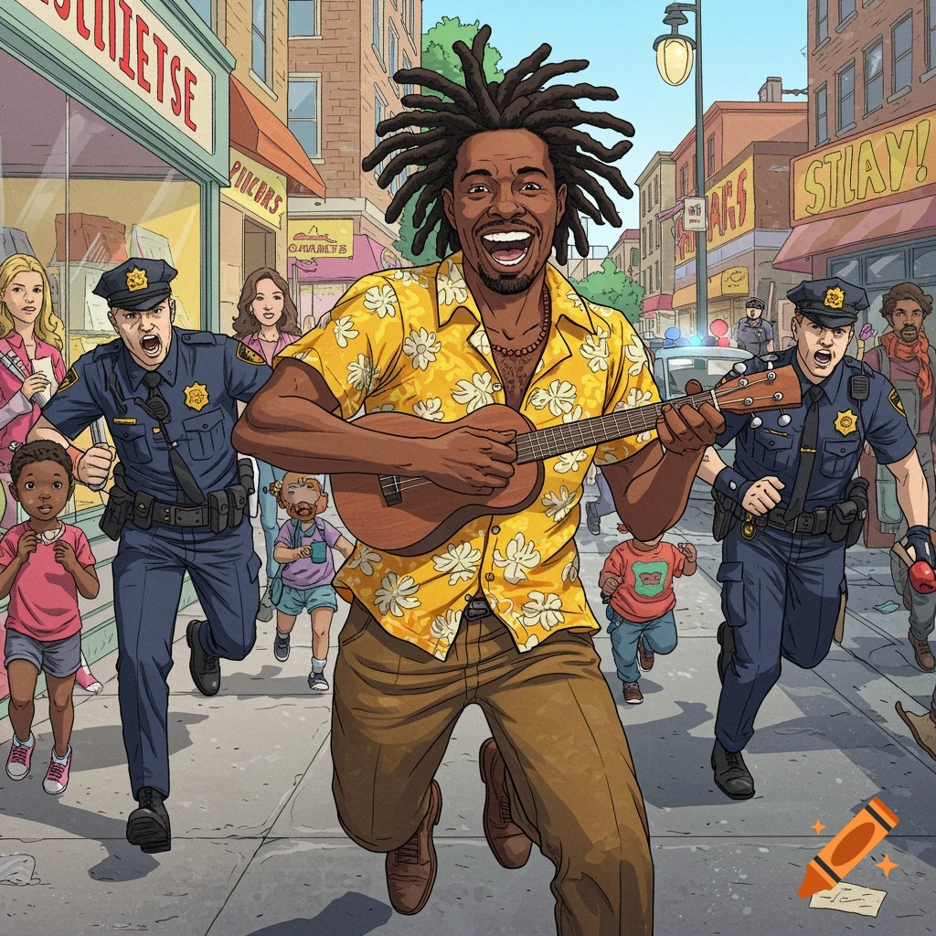 Illustration of a Rastafarian man with dreadlocks walking through an ...