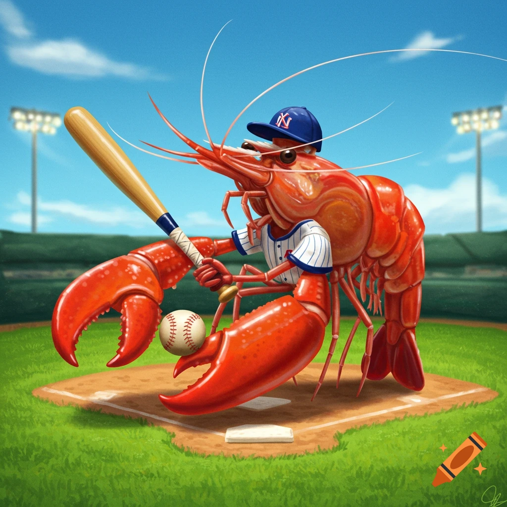 Pink narwhal wearing a baseball cap swings a bat at a baseball in a ...