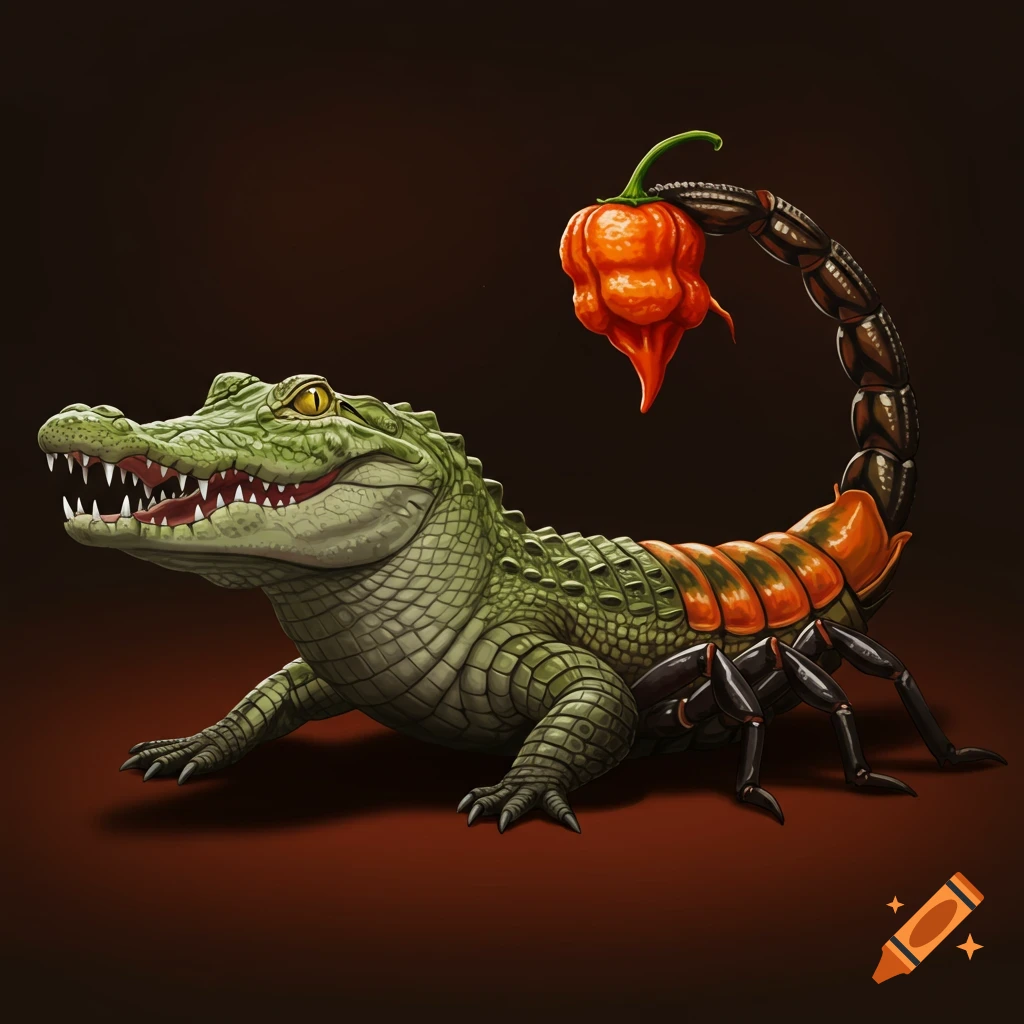 Alligator-scorpion hybrid with Carolina reaper tail on Craiyon