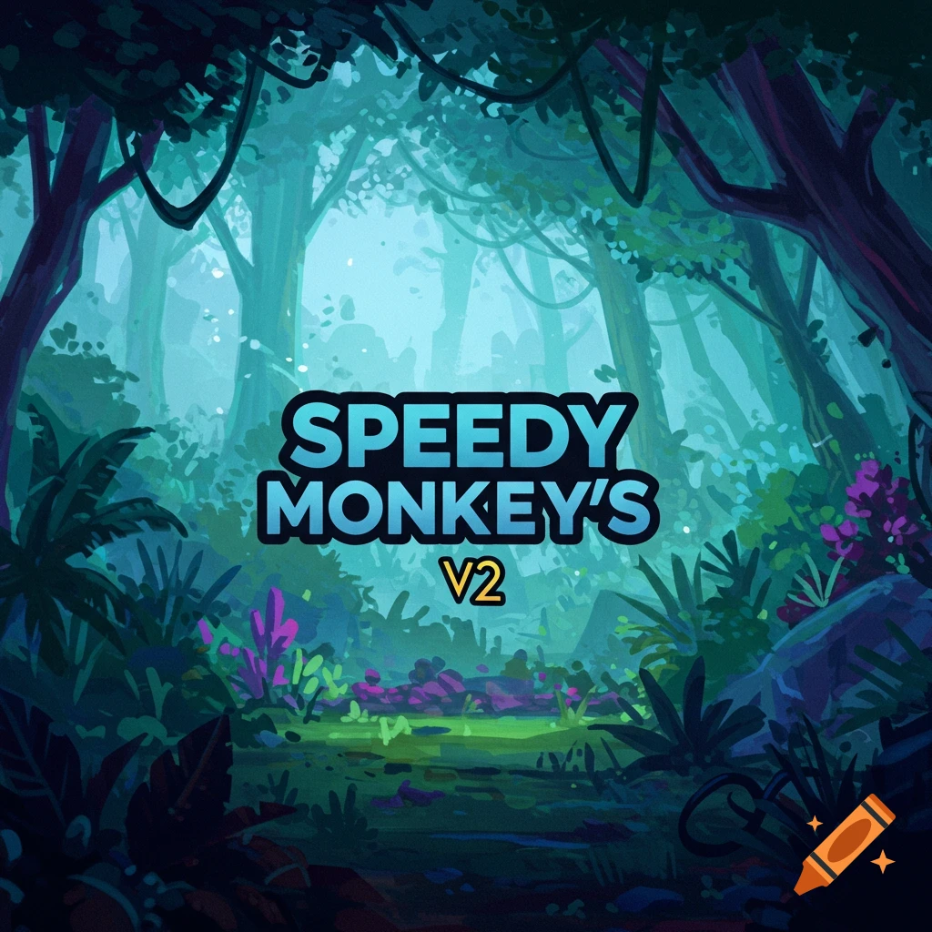 Speedy Monkeys V2 VR game cover with forest background on Craiyon