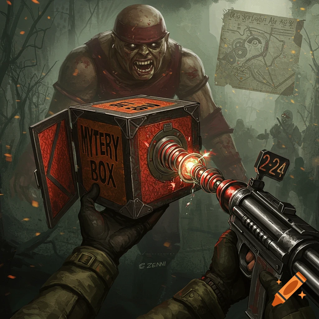 Call of Duty Black Ops Zombies painting with mystery box, Ray Gun ...