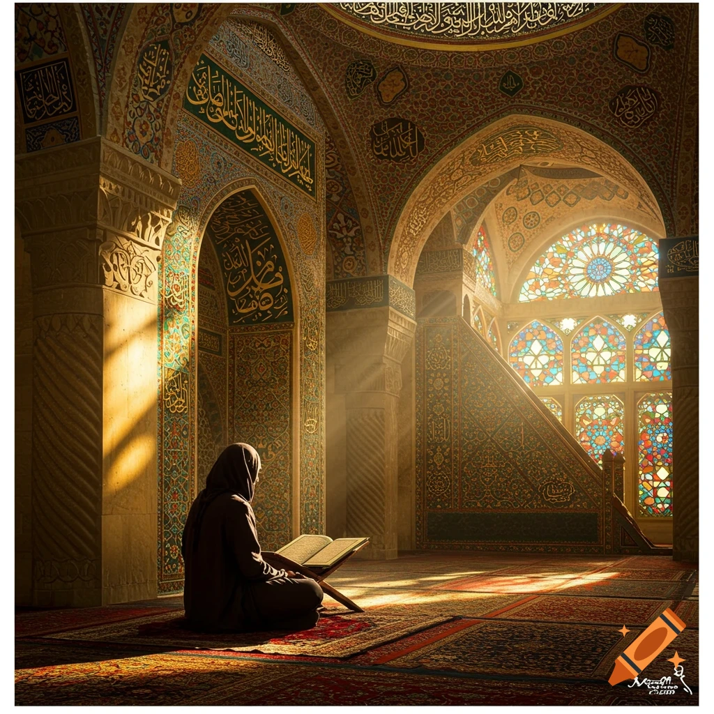 Person reading Quran in mosque on Craiyon