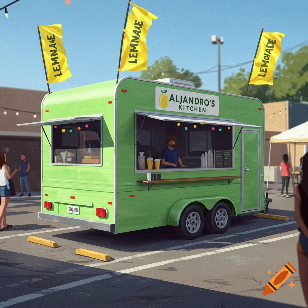 Food concession trailer with Alijandro's Kitchen logo and lemonade ...