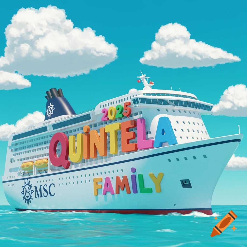 Cruise ship with the words "MSC 2025 Quintela Family" on Craiyon