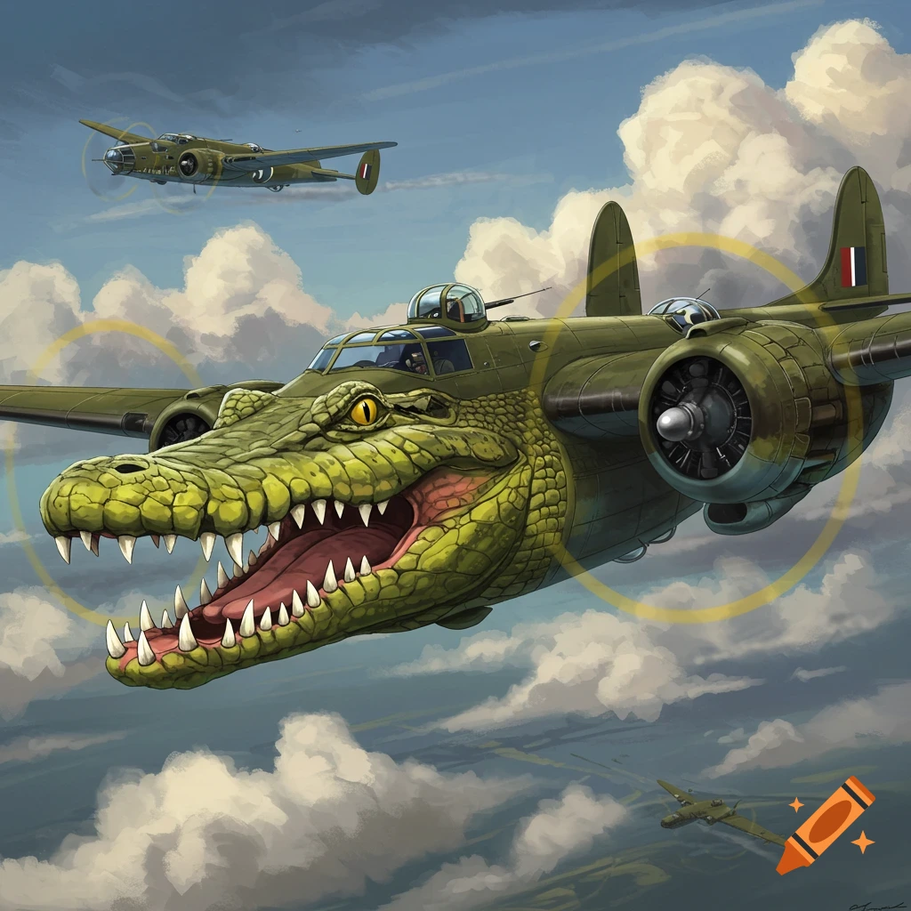A Minecraft character's head is shown on a bomber plane flying through ...