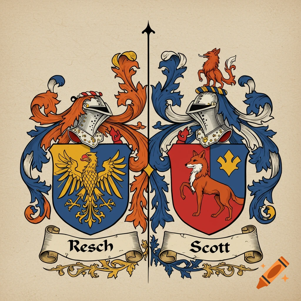 A coat of arms featuring a shield with a white horse and flower ...