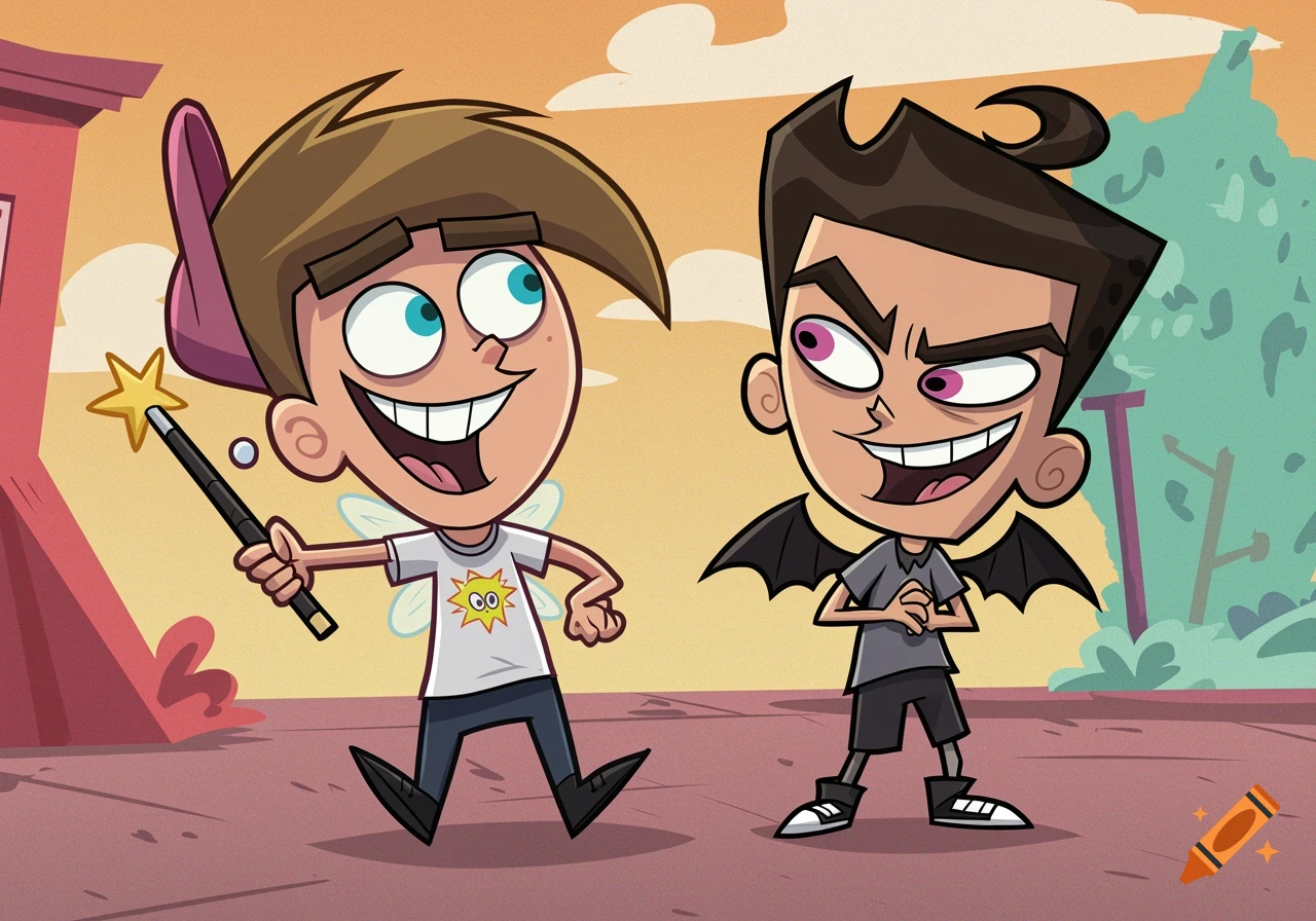 Cartoon of a boy and girl standing in a park in The Fairly OddParents ...