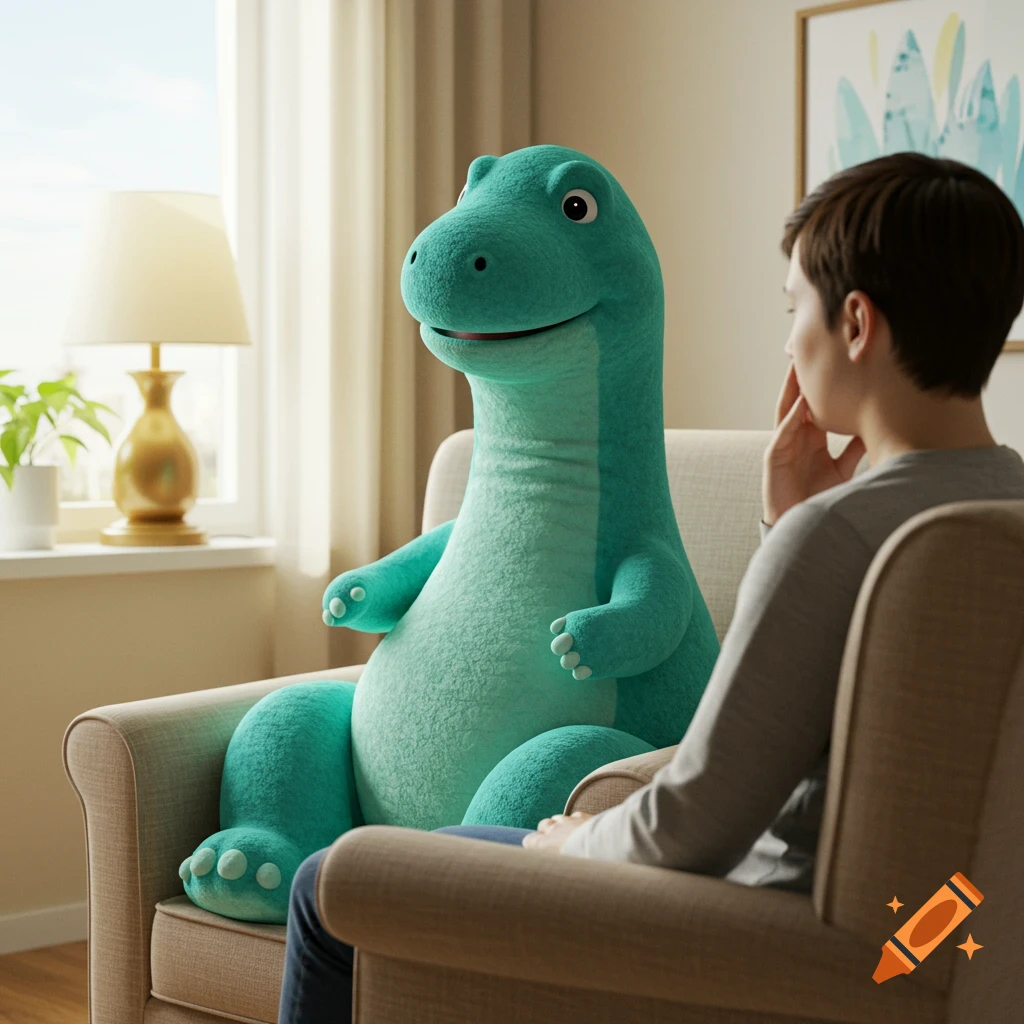 Cartoon dinosaur therapist on Craiyon