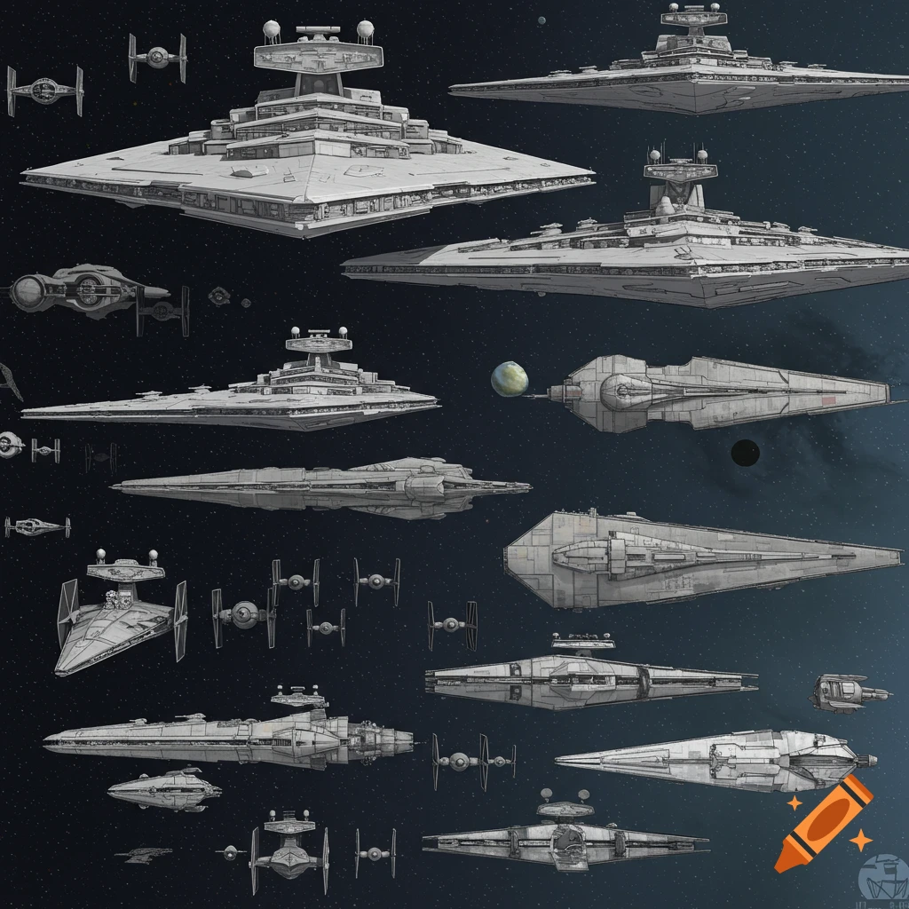 A Star Wars fleet including various ships like Star Destroyers and TIE ...