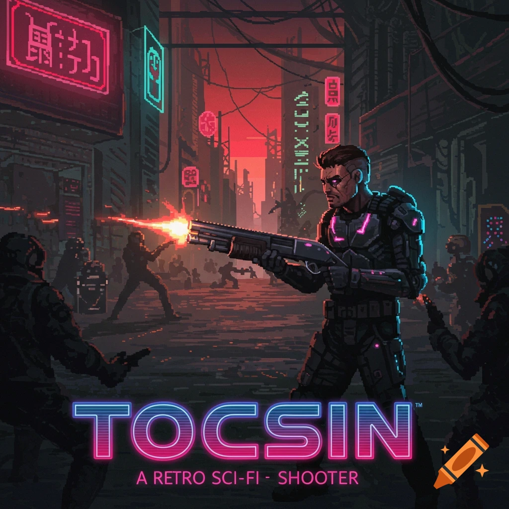 Tocsin retro shooter game Steam capsule image on Craiyon