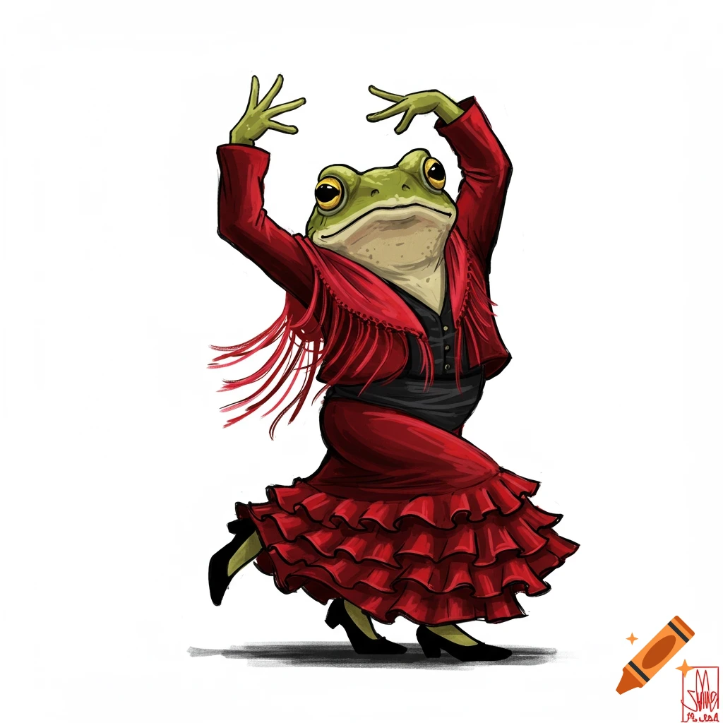 Toad dancing flamenco on a white background on Craiyon