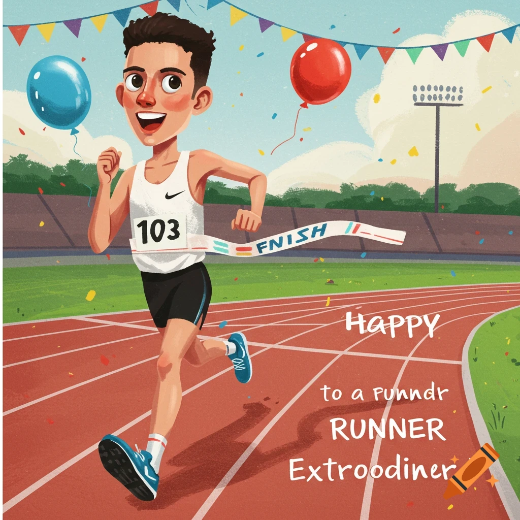 Hand-drawn birthday card for 15-year-old runner on Craiyon