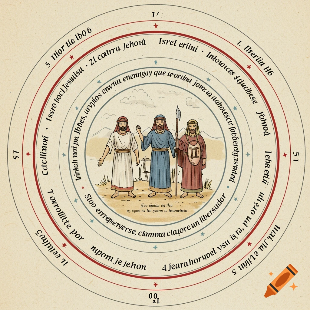 Circular illustration of the Cycle of Apostasy of Israel on Craiyon
