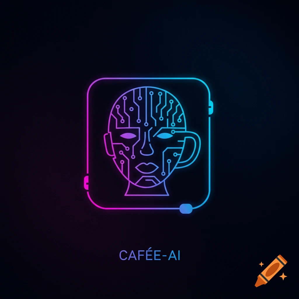 Futuristic logo of Cafee-AI with neon accents, blending AI and café ...