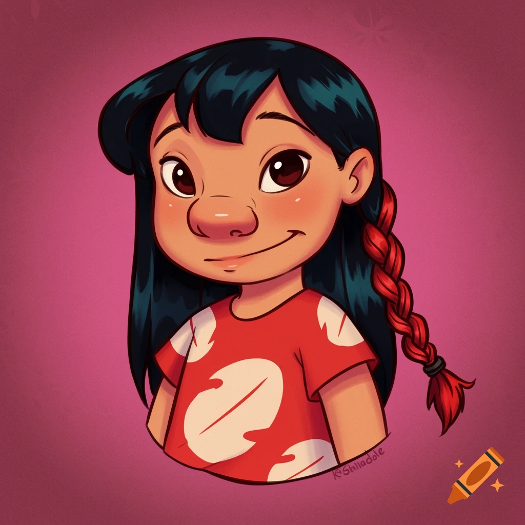 Stained glass portrait of Lilo from Disney's Lilo and Stitch on Craiyon