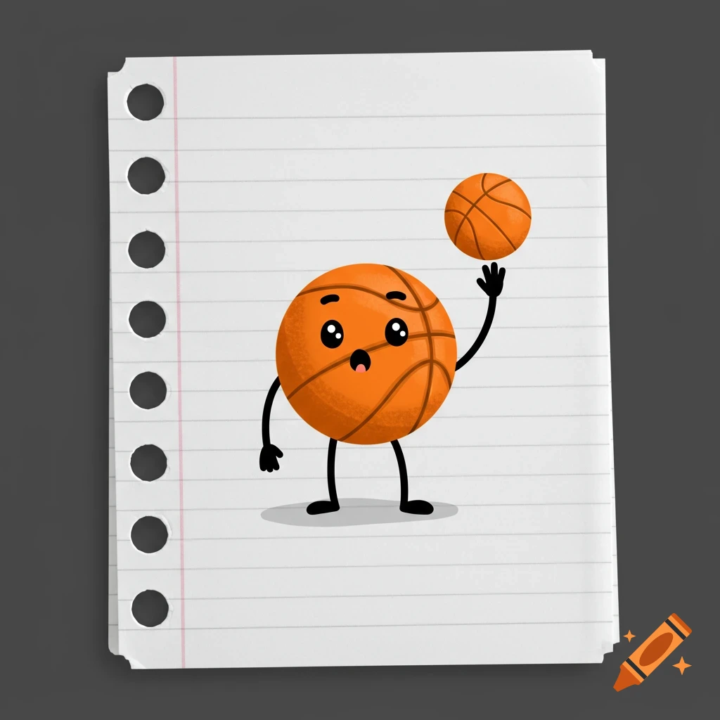 Notebook paper with a cartoon basketball character with arms, legs ...