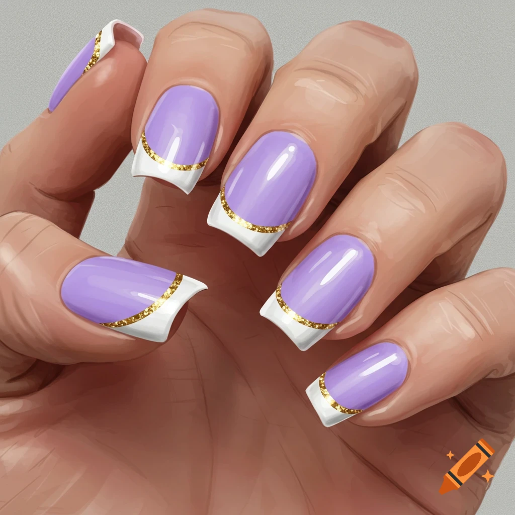 Close-up of a hand with pink acrylic nails decorated with white and ...