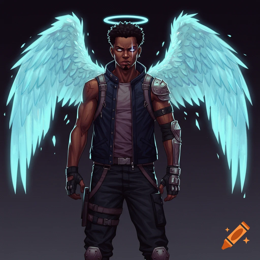 Anime character Isaac, Black male half-angel with battle scars and ...